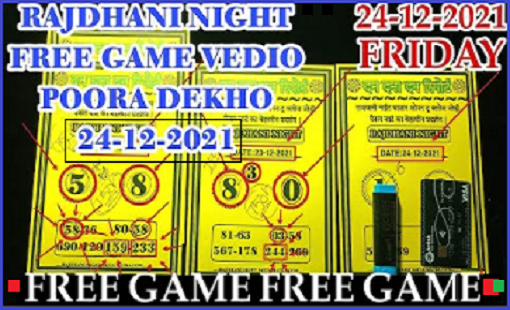 Rajdhani Night Today 24-12-2021 Satta Matka Single Jodi Trick chart